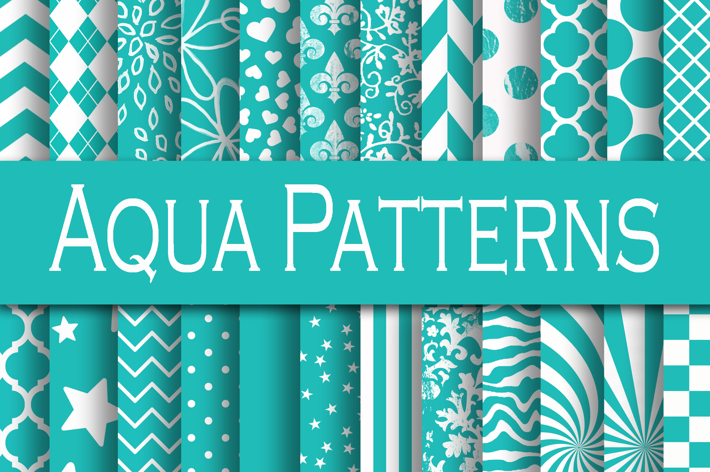 Aqua Patterns Digital Paper Graphic by oldmarketdesigns · Creative Fabrica