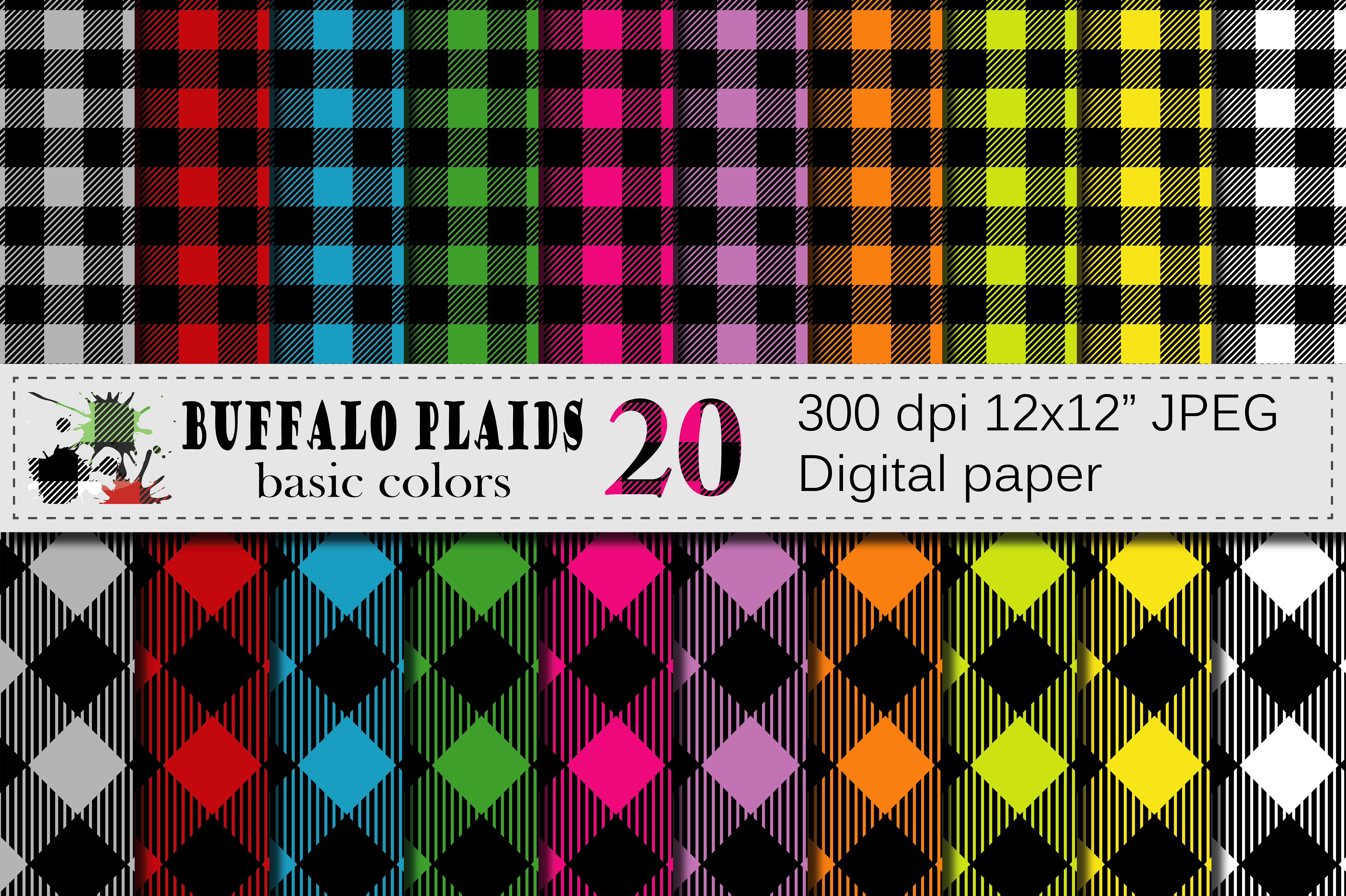 Buffalo Plaid Basic Colors Digital Paper Graphic by VR Digital Design ...