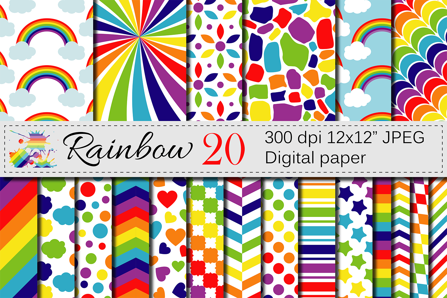 Rainbow Digital Paper Pack / Multicolored Scrapbooking Papers / Rainbow ...