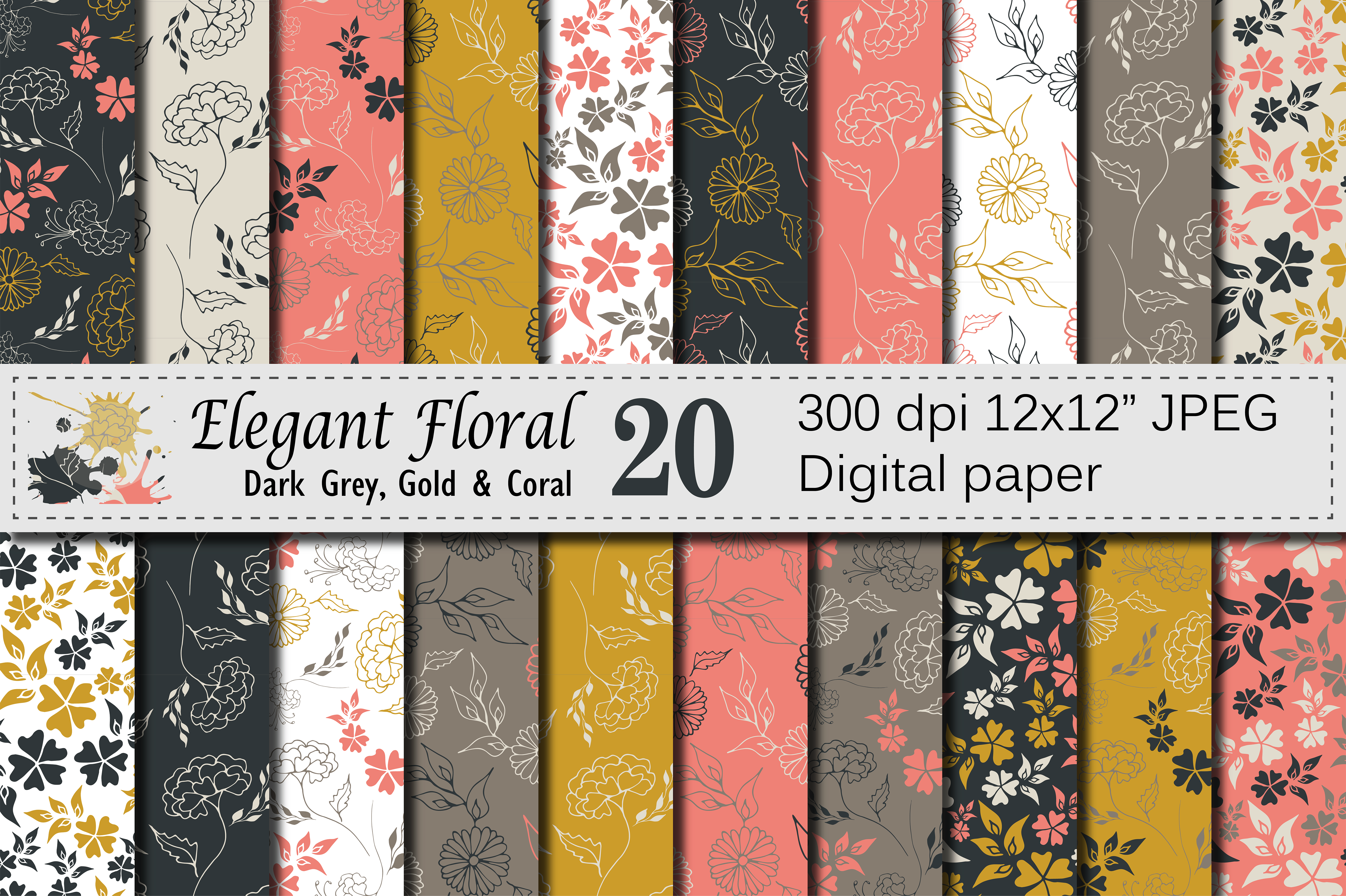 Seamless Elegant Floral Digital Paper with Hand Drawn Flowers Graphic ...