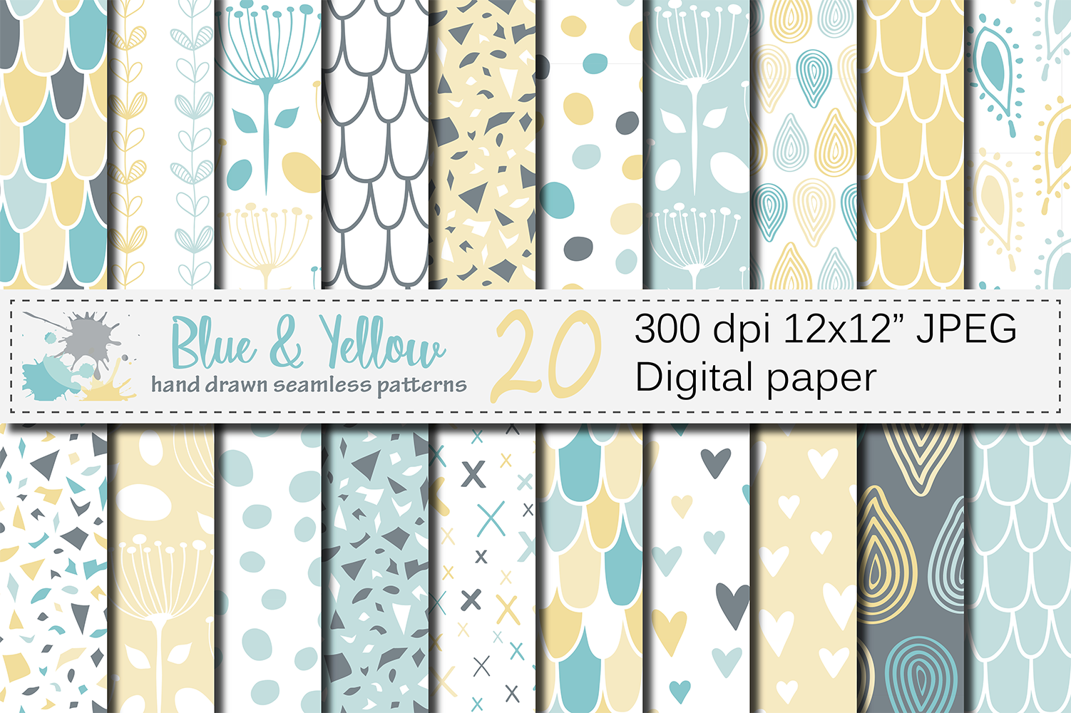 Blue and Yellow Seamless Digital Paper Graphic by VR Digital Design ...