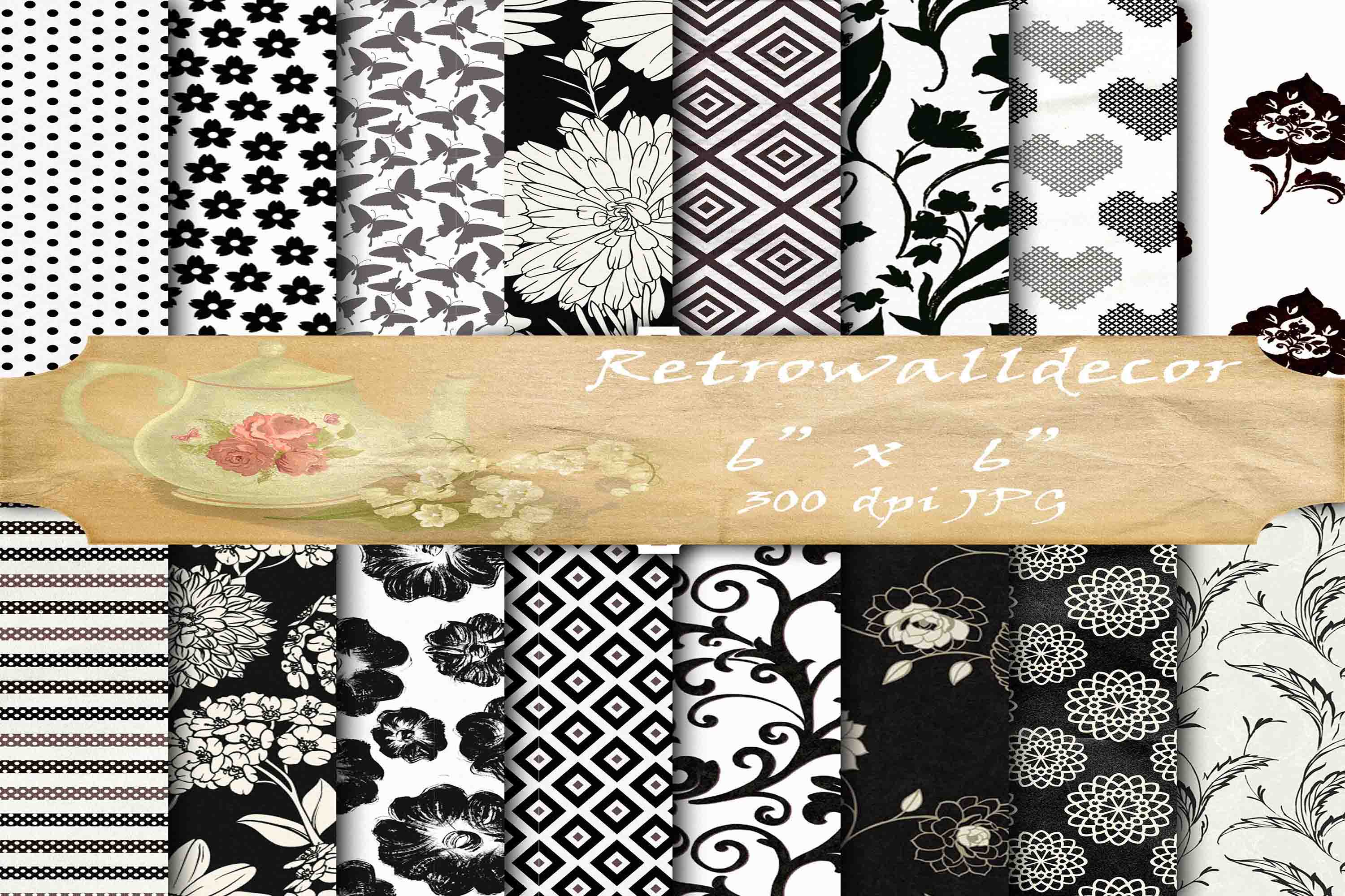 Black and White Digital Paper Pack Graphic by retrowalldecor · Creative ...