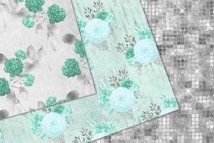 Aqua and Silver Floral Digital Paper Graphic by Digital Curio ...