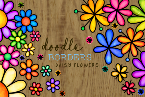 Floral Daisy Folk Art Ink Doodle Borders Graphic by Prawny · Creative ...