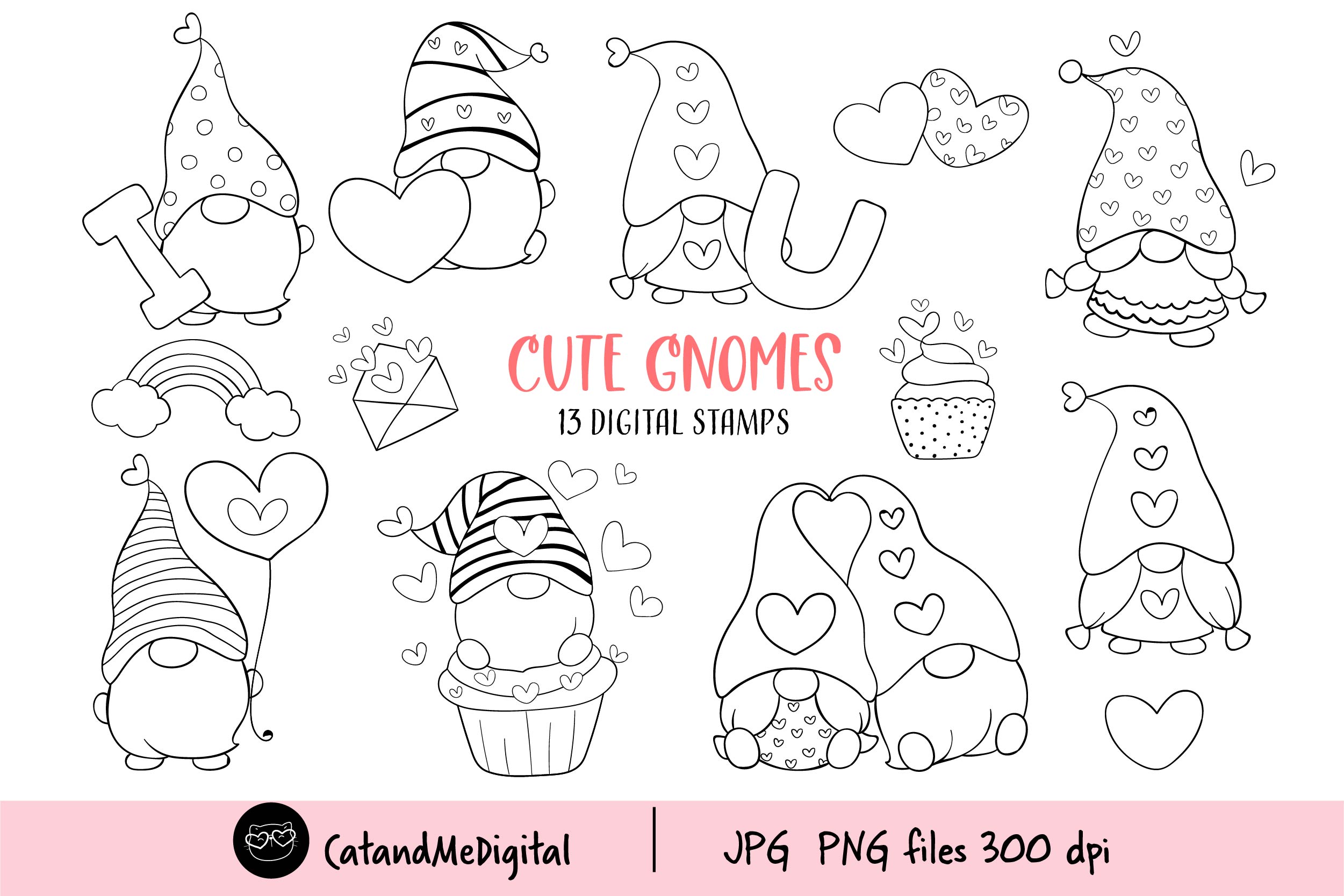 Valentine Gnome Digital Stamp Graphic by CatAndMe · Creative Fabrica