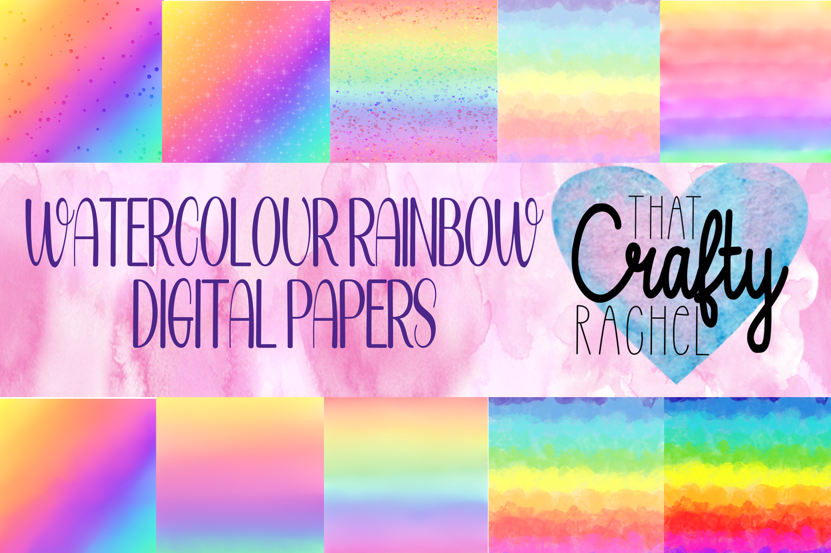 Watercolour Rainbow Digital Papers Graphic by That Crafty Rachel ...