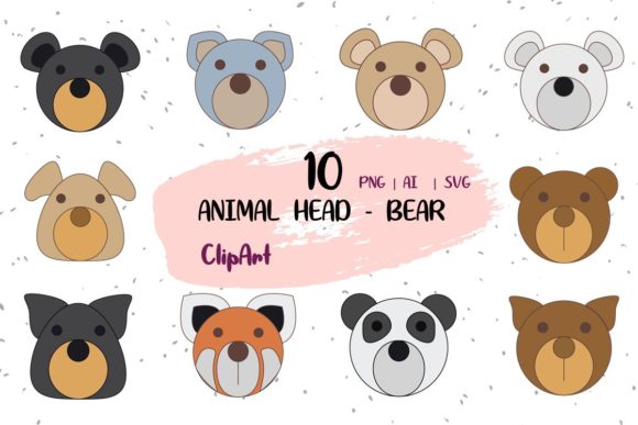 Cute Animal Head Clipart Vector for Kids Bundle Bundle · Creative Fabrica