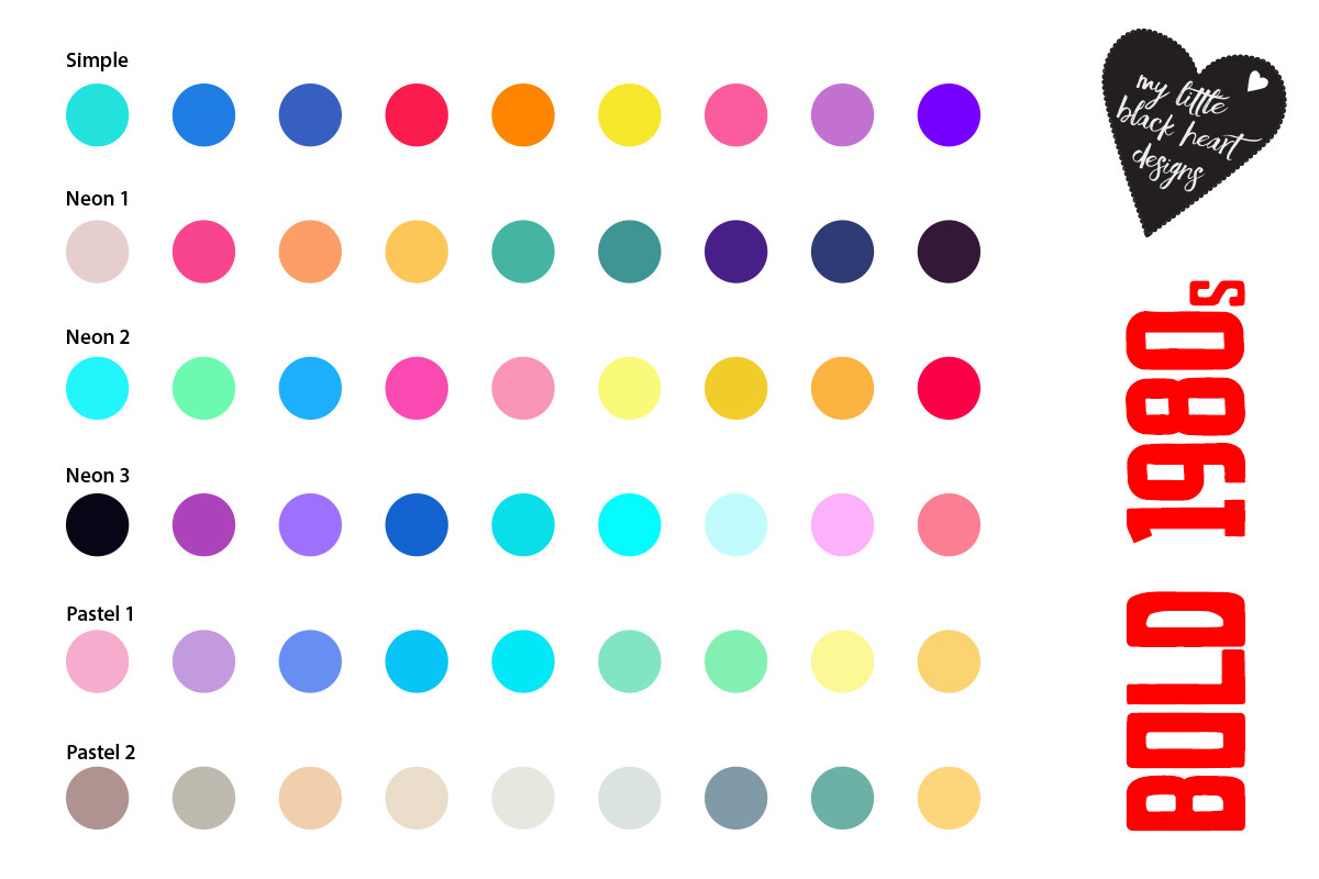 1980s Retro Colour Palettes Graphic by My Little Black Heart · Creative ...