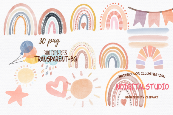 Boho Watercolor Rainbow Clipart Graphic by Ndigitalstudio · Creative ...