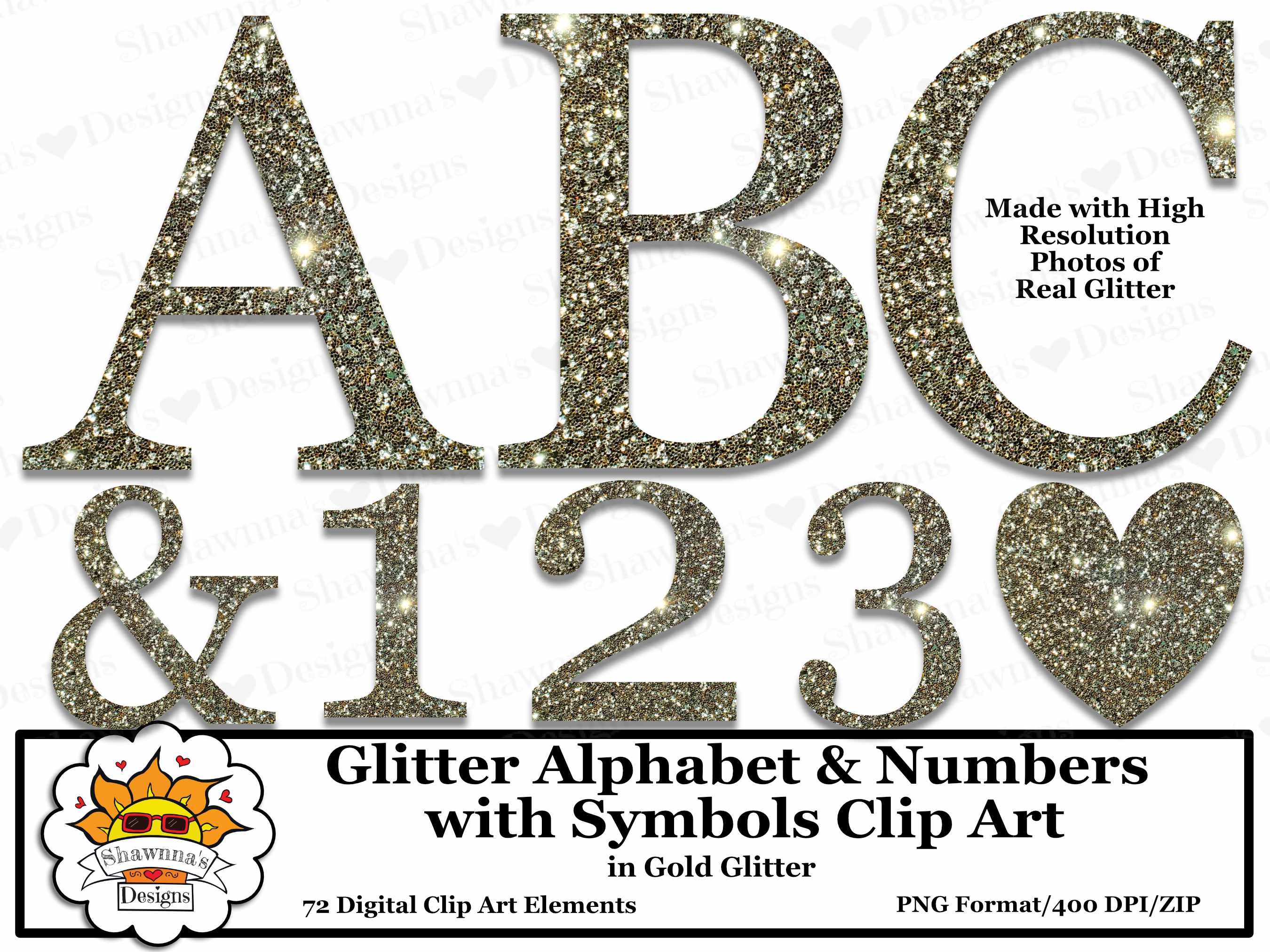 Gold Glitter Alphabet & Numbers Set Graphic by Shawnna's Designs ...