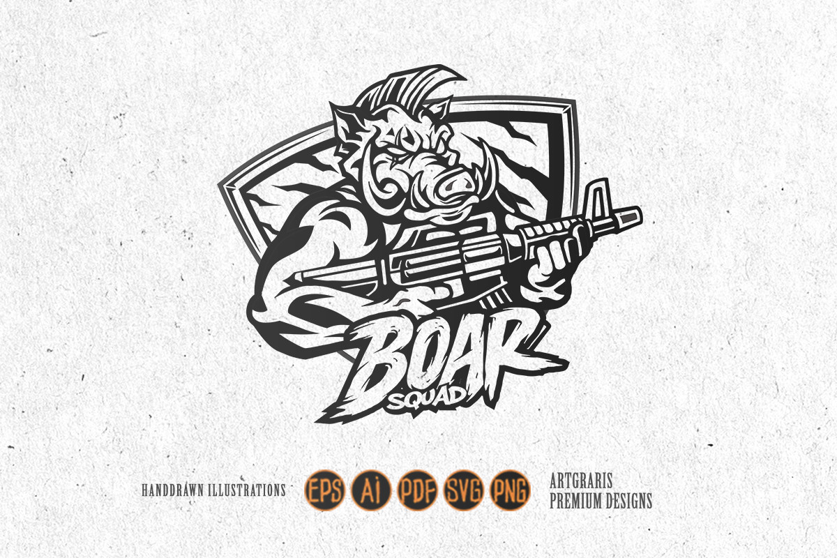 Boar Squad Military Mascot Silhouette Graphic by artgrarisstudio ...