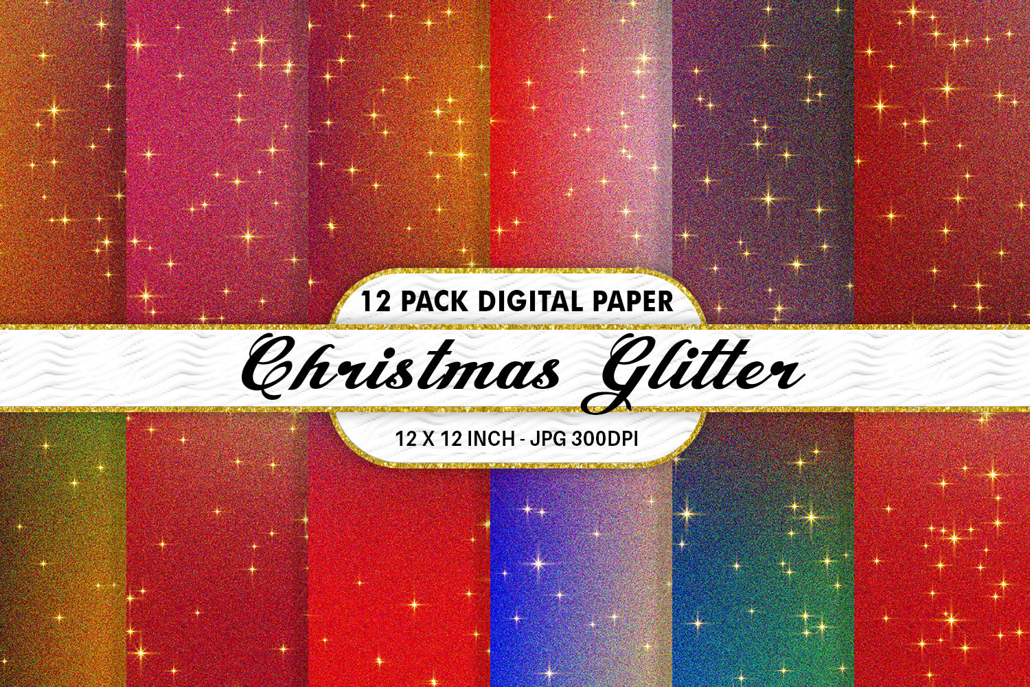 12 Christmas Glitter Digital Paper Graphic by Artnoy · Creative Fabrica