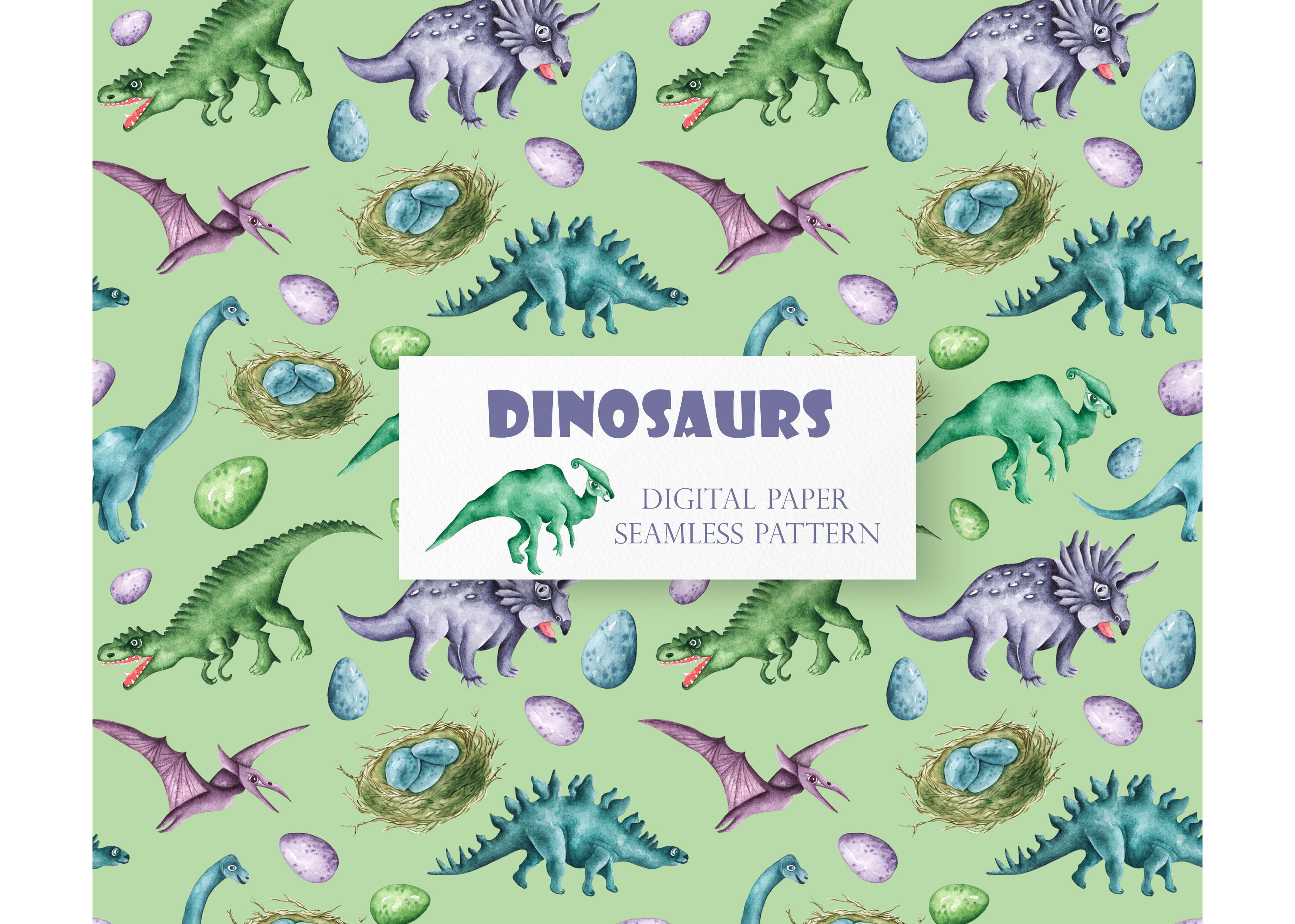 Dinosaur Seamless Pattern, Digital Paper Graphic by sabina.zhukovets ...
