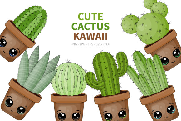 Cartoon Cactus Kawaii, Clipart Cactus Graphic by artvarstudio ...