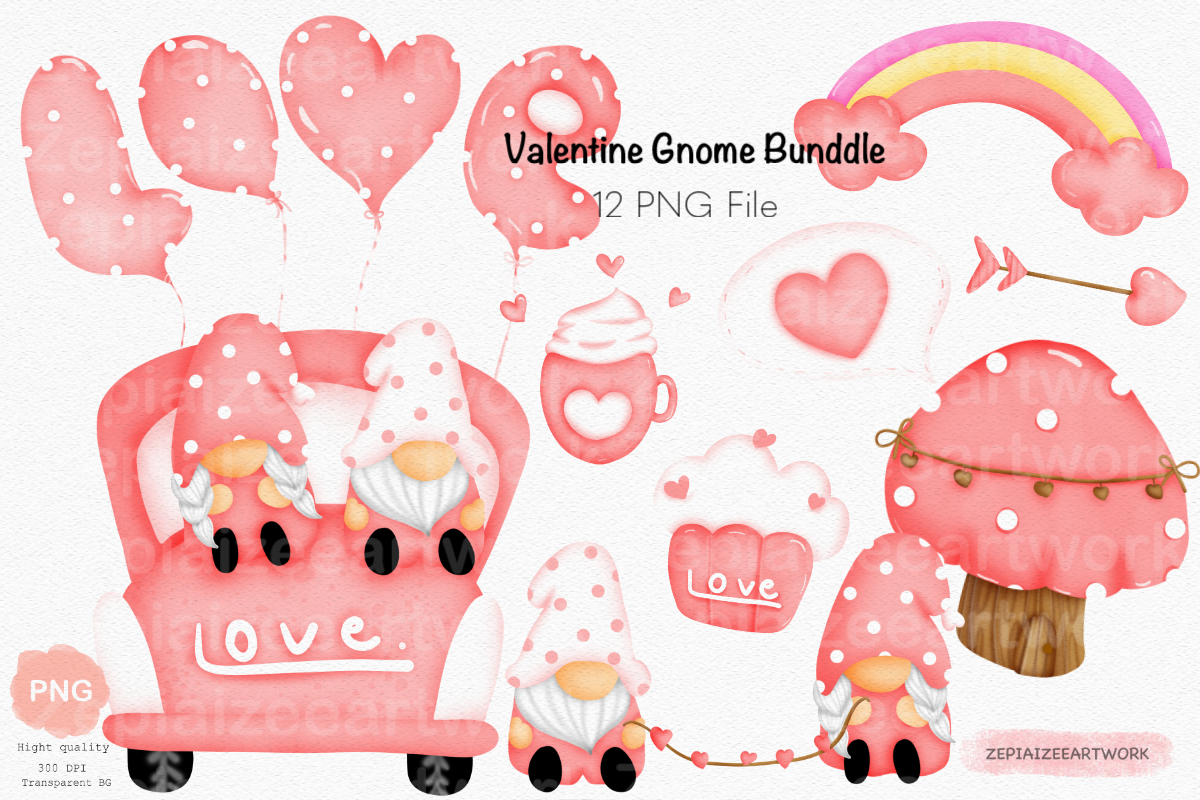 Valentine Gnome Couple Car Watercolor Graphic by zepiaizee · Creative ...