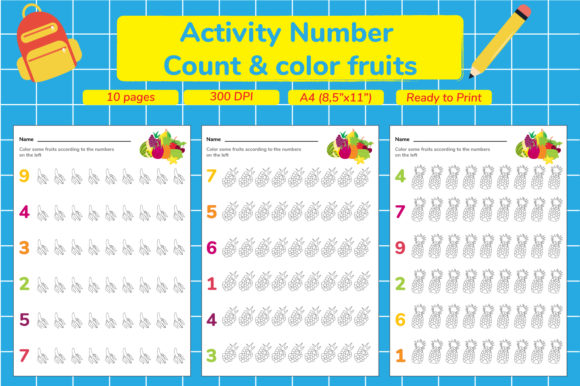 Activity Number | Count & Color Fruits Graphic by Kids Zone · Creative ...