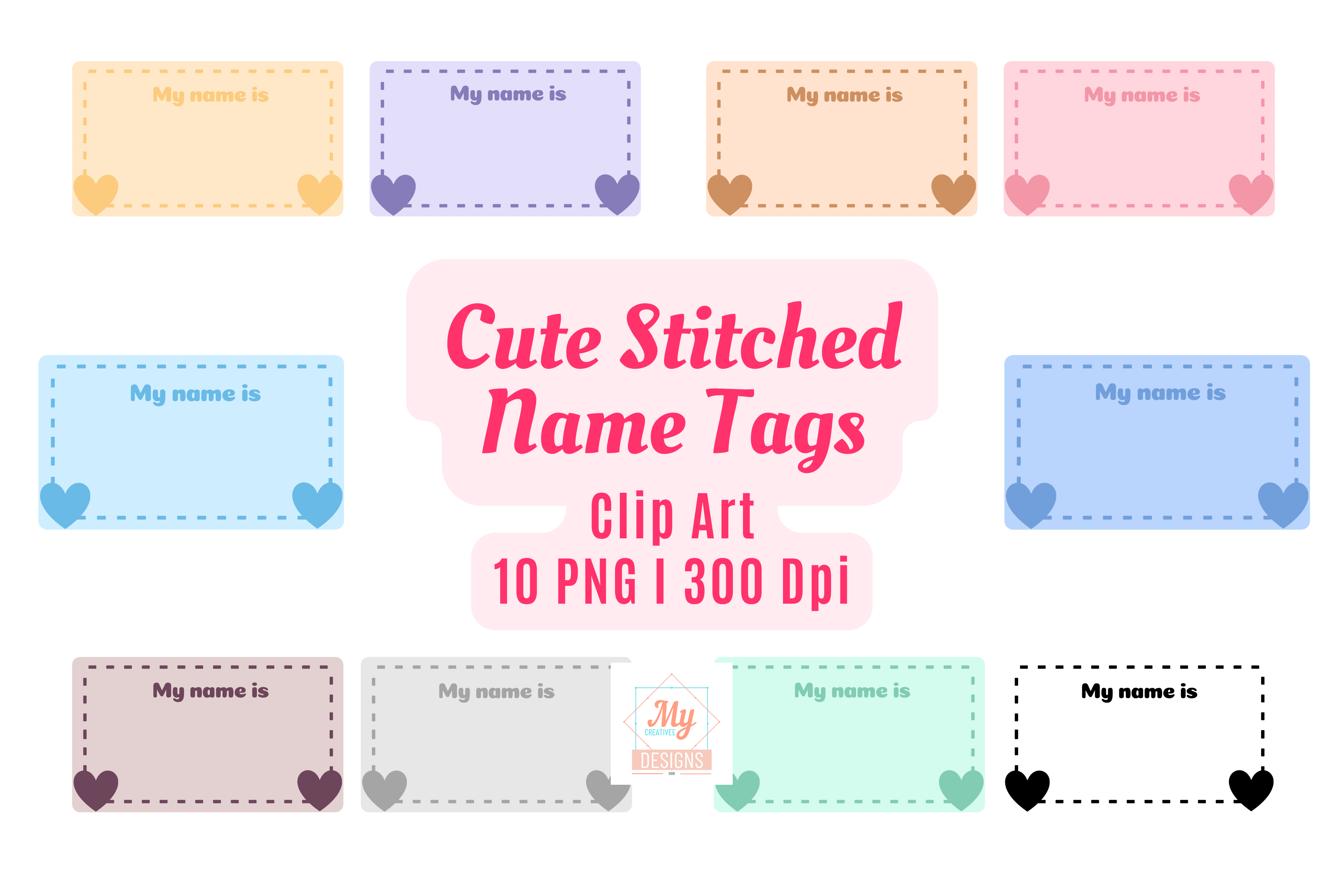 Cute Stitched Name Tags Label Clip Art Graphic by Mycreativee ...