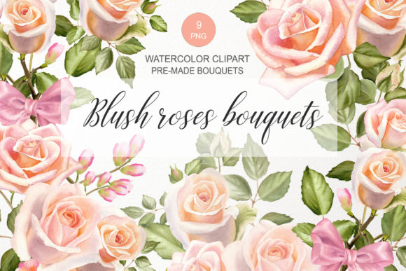Watercolor Blush Rose Bouquets Clipart Graphic by WatercolorGardens ...