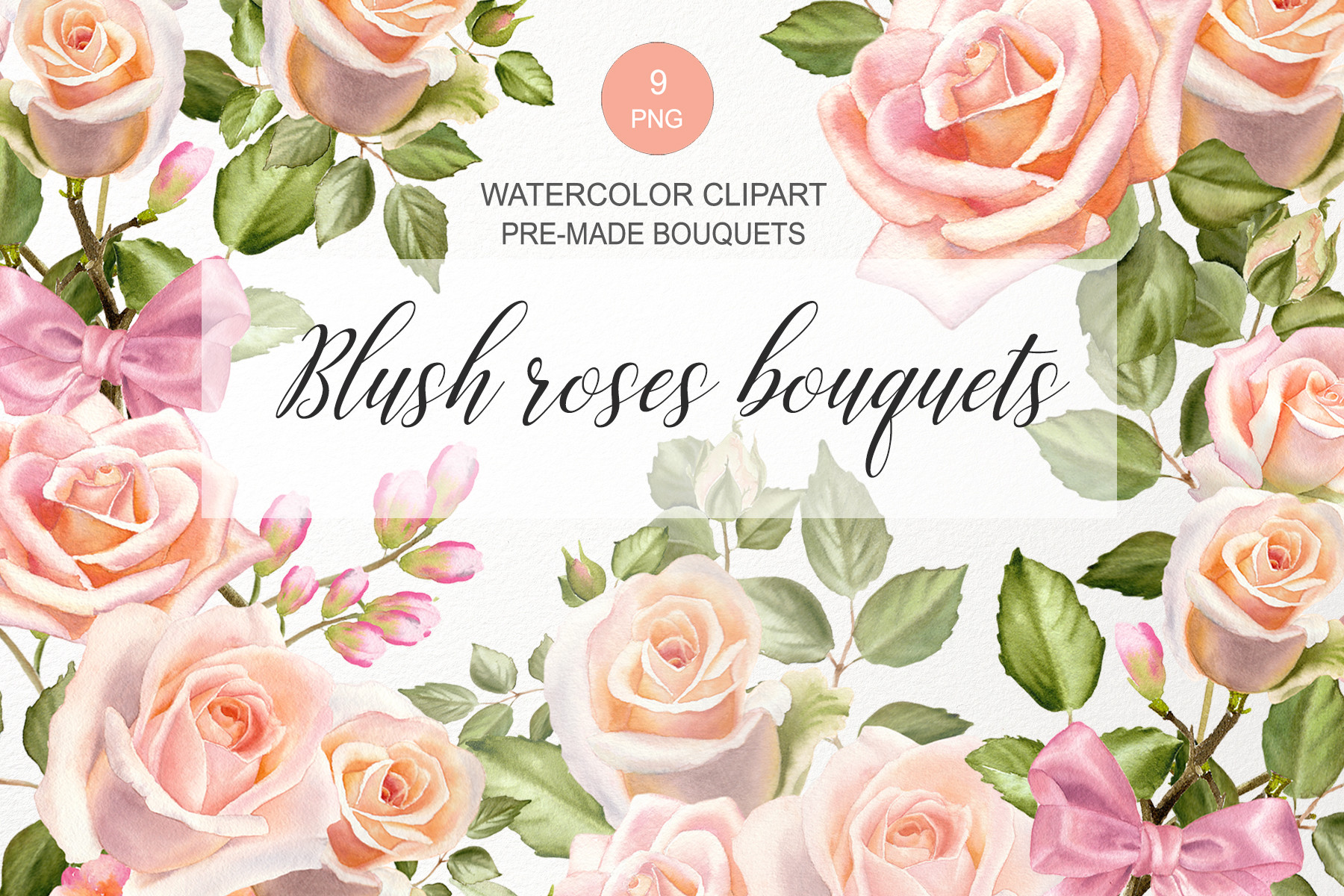 Watercolor Blush Rose Bouquets Clipart Graphic by WatercolorGardens ...