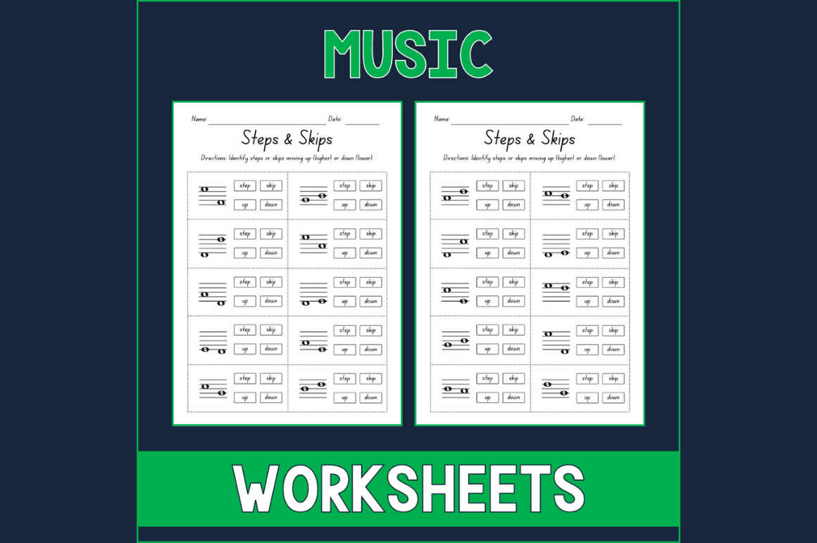 Steps & Skips Music Worksheets Graphic by atlasart · Creative Fabrica