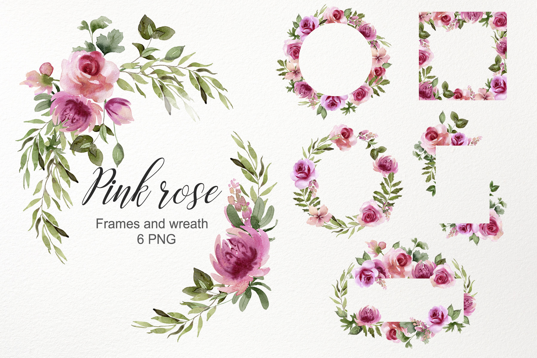 Watercolor Pink Rose Frame Clipart Graphic by WatercolorGardens ...
