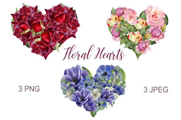 Floral Hearts. Watercolor Flower Clipart Graphic by WatercolorGardens ...