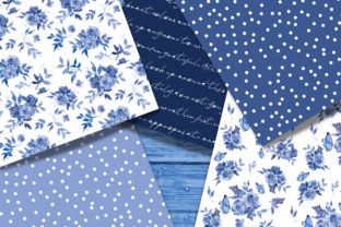 Blue Watercolor Flower Digital Paper Set Graphic by daisyartwatercolors ...