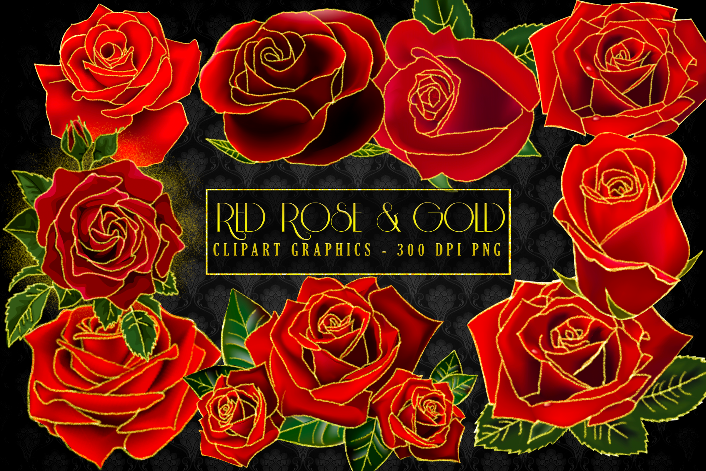 Red Rose and Gold Clipart Graphic by wildflowers1994 · Creative Fabrica