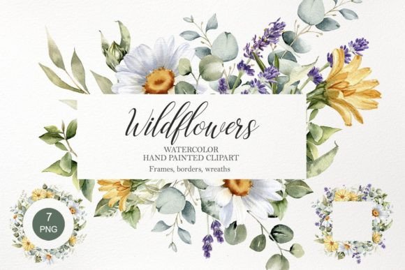 Watercolor Wildflower Frame Clipart PNG Graphic by WatercolorGardens ...