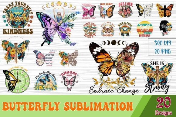 Butterfly Sublimation Bundle 20 Designs Graphic by basilio.vintage ...
