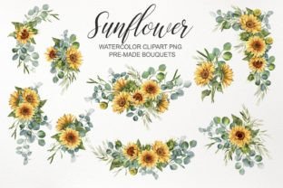 Watercolor Sunflower Eucalyptus Clipart Graphic by WatercolorGardens ...
