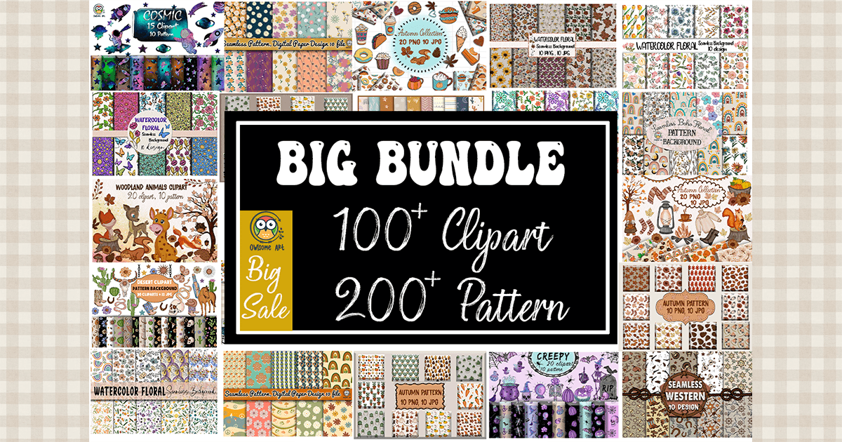 Mega Patterns and Clipart Bundle Bundle · Creative Fabrica
