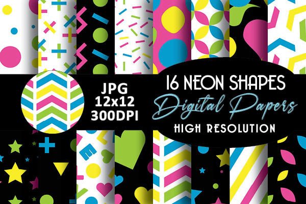 Neon Geometric Digital Papers Patterns Graphic by Grafixeo · Creative ...