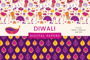 Diwali Digital Paper Seamless Patterns Graphic by Julia Dreams ...