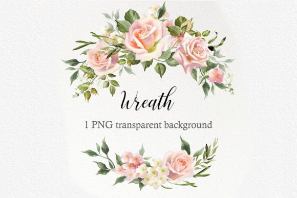 Watercolor Blush Rose Flower Wreath PNG Graphic by WatercolorGardens ...