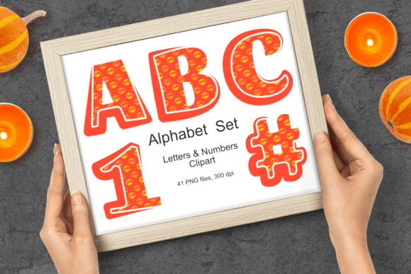 1 Orange Halloween Skull Alphabet & Numbers Clipart Set Designs & Graphics