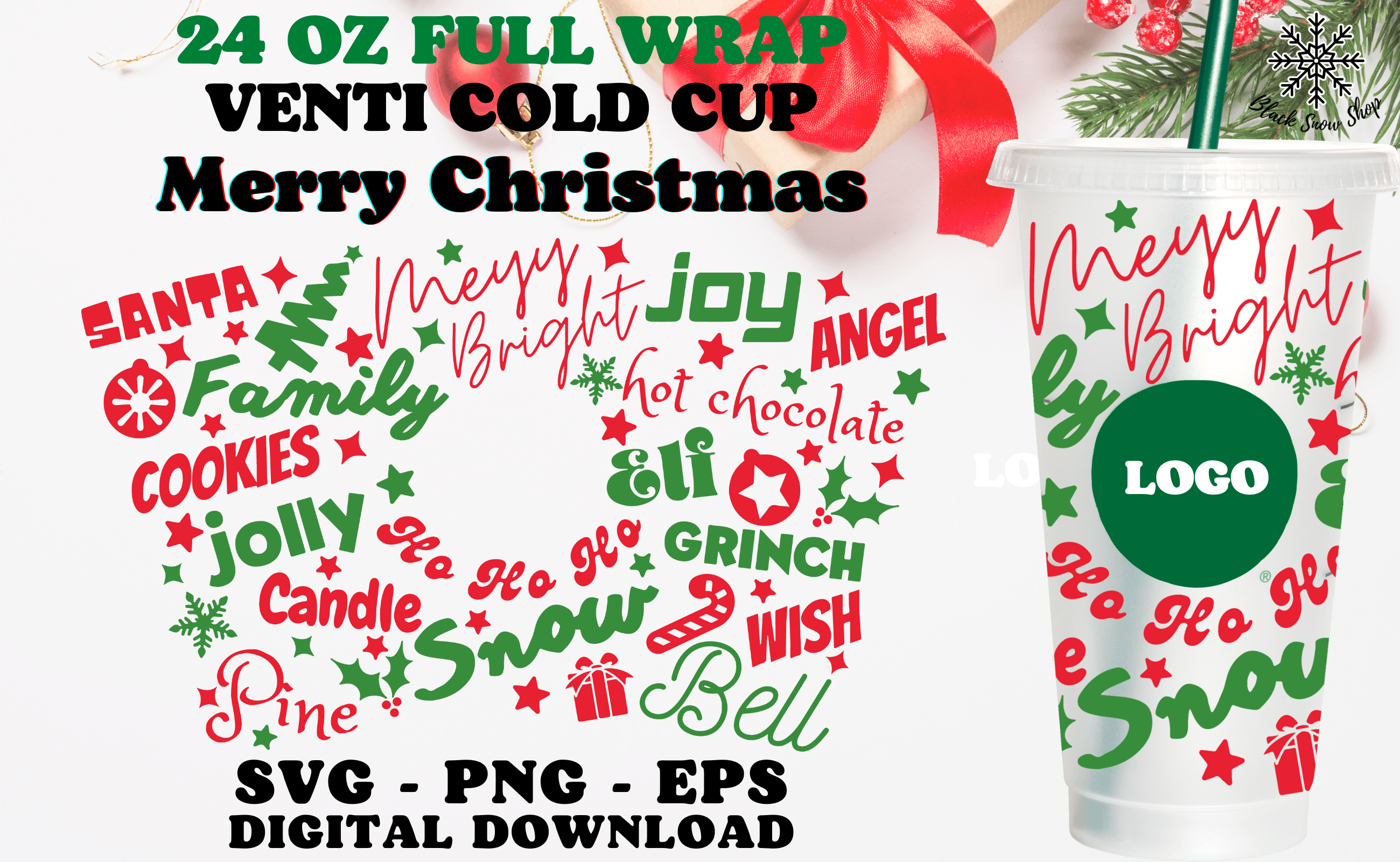 Merry Christmas Wrap Cold Cup Svg Graphic by BlackSnowShopTH · Creative ...