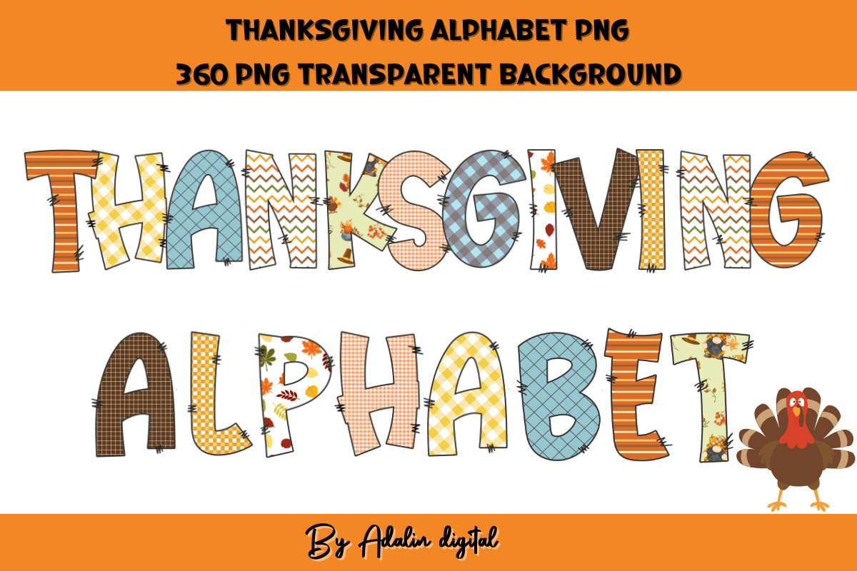 Thanksgiving Clipate Alphabet PNG Bundle Graphic by Adalin Digital ...