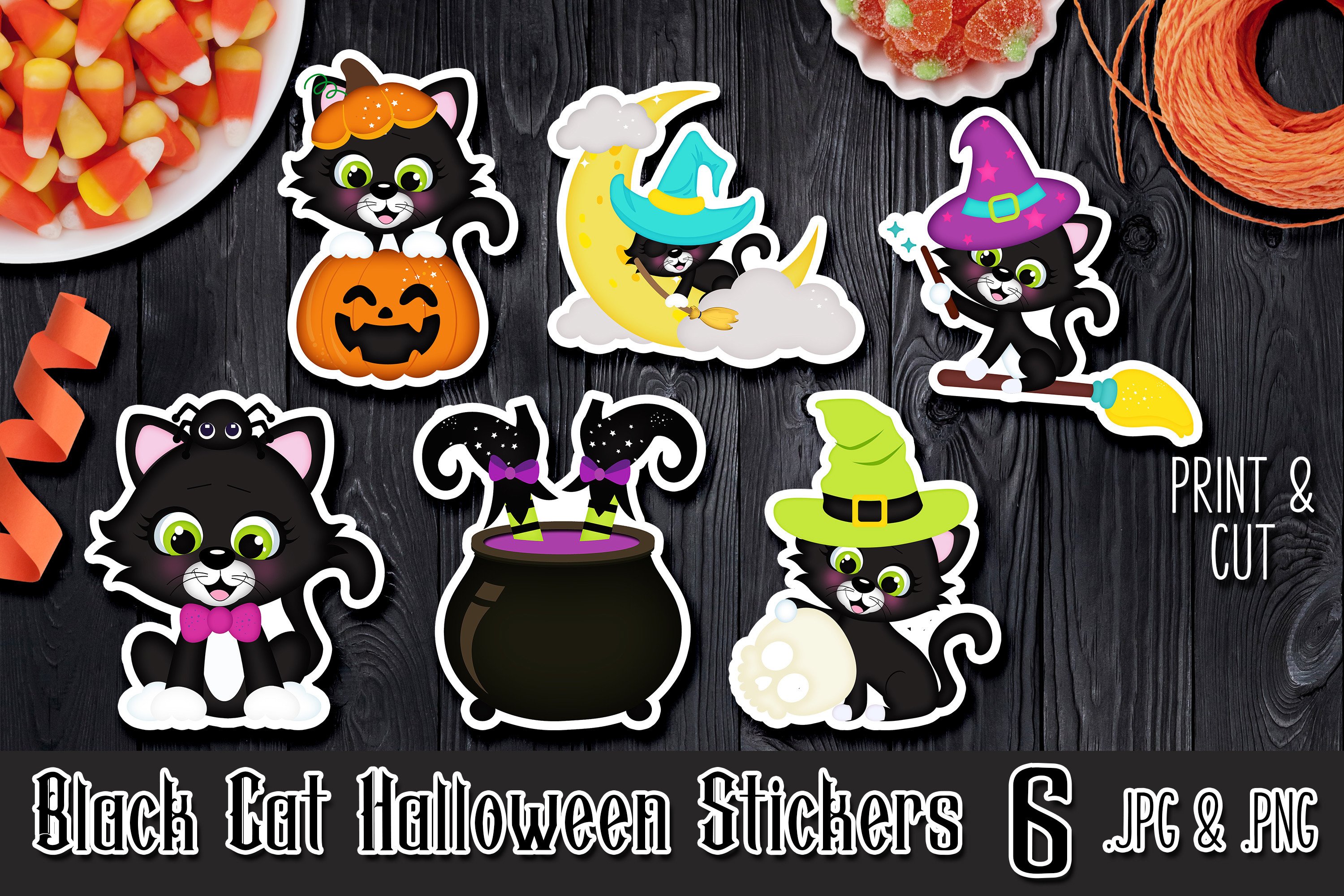 Black Cat Printable Halloween Stickers Graphic by Designing with Marlo ...