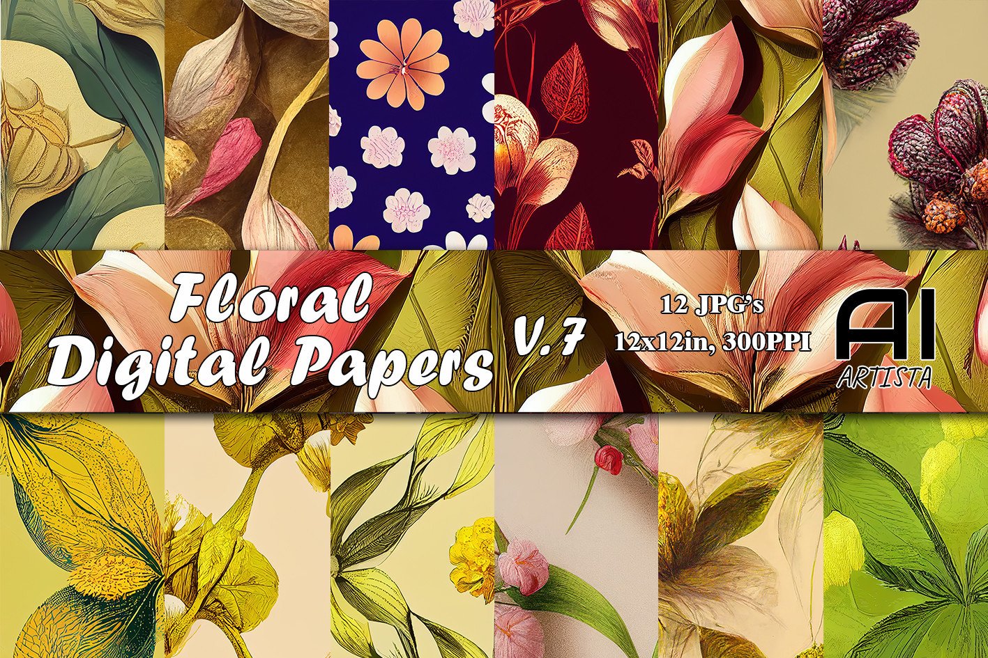 Floral Designs Digital Paper Bundle 7 Graphic by AI Artista · Creative ...