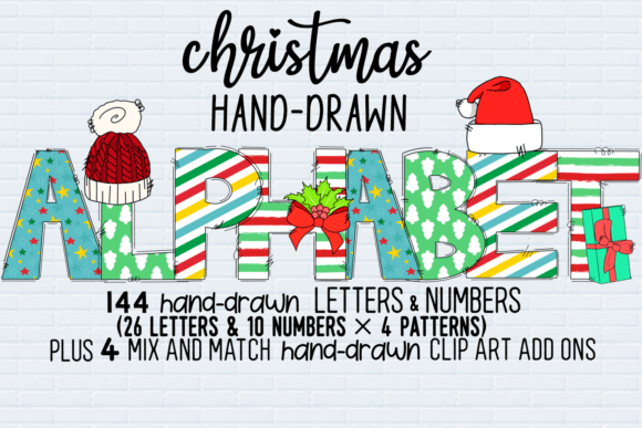 Hand Drawn Christmas Alphabet & Numbers Graphic by Chibi sublime ...