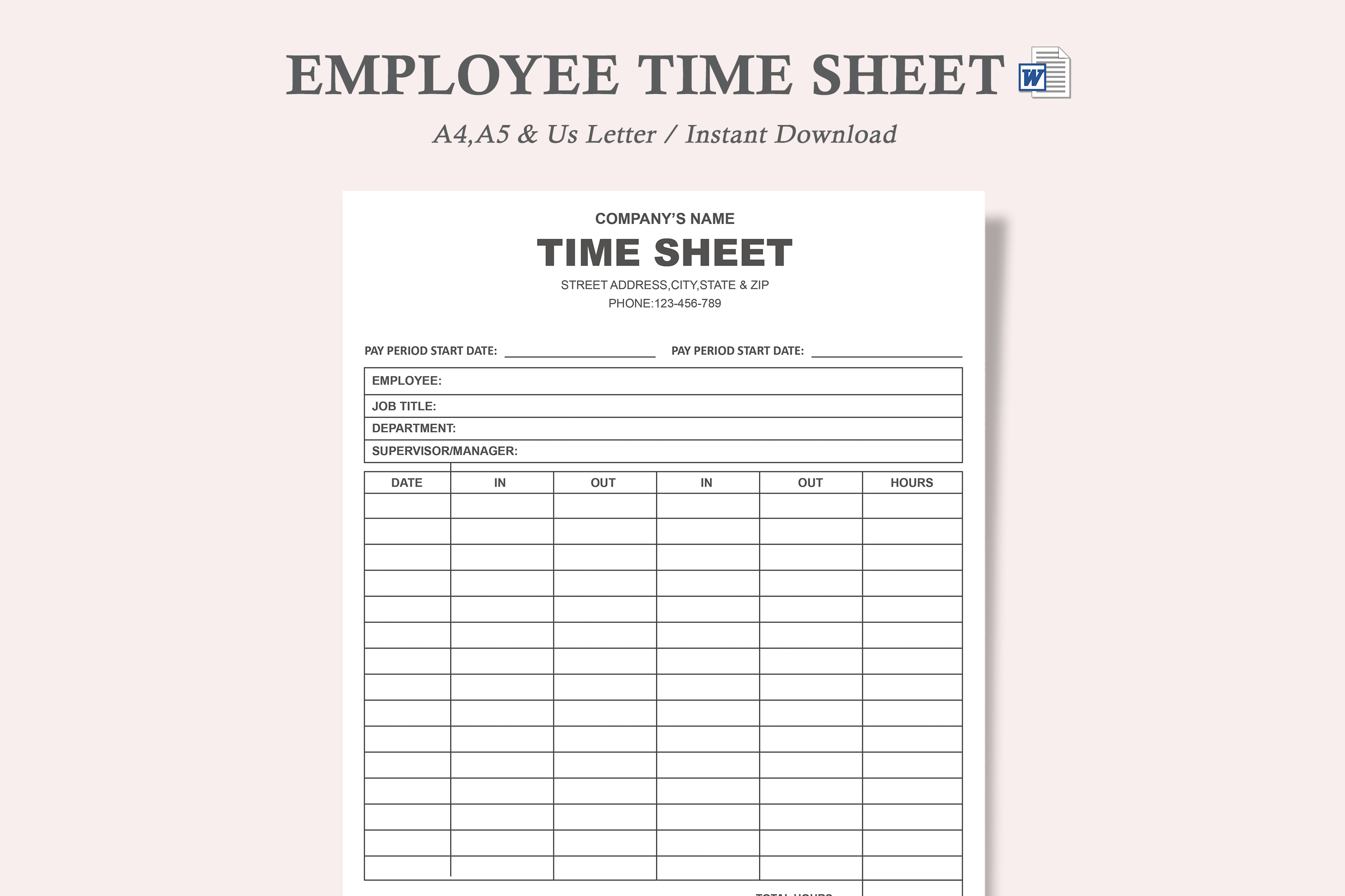 Employee Time Sheet Gráfico por watercolortheme · Creative Fabrica