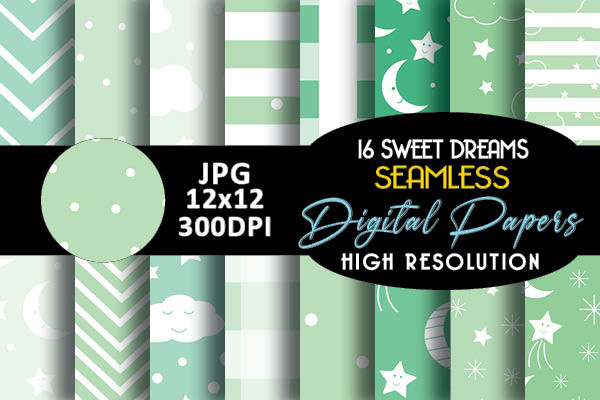 Mint Sweet Dreams Digital Papers Pattern Graphic by Grafixeo · Creative ...