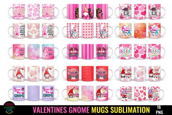 Valentines Gnome Mugs Sublimation Bundle Graphic by Happy Printables ...