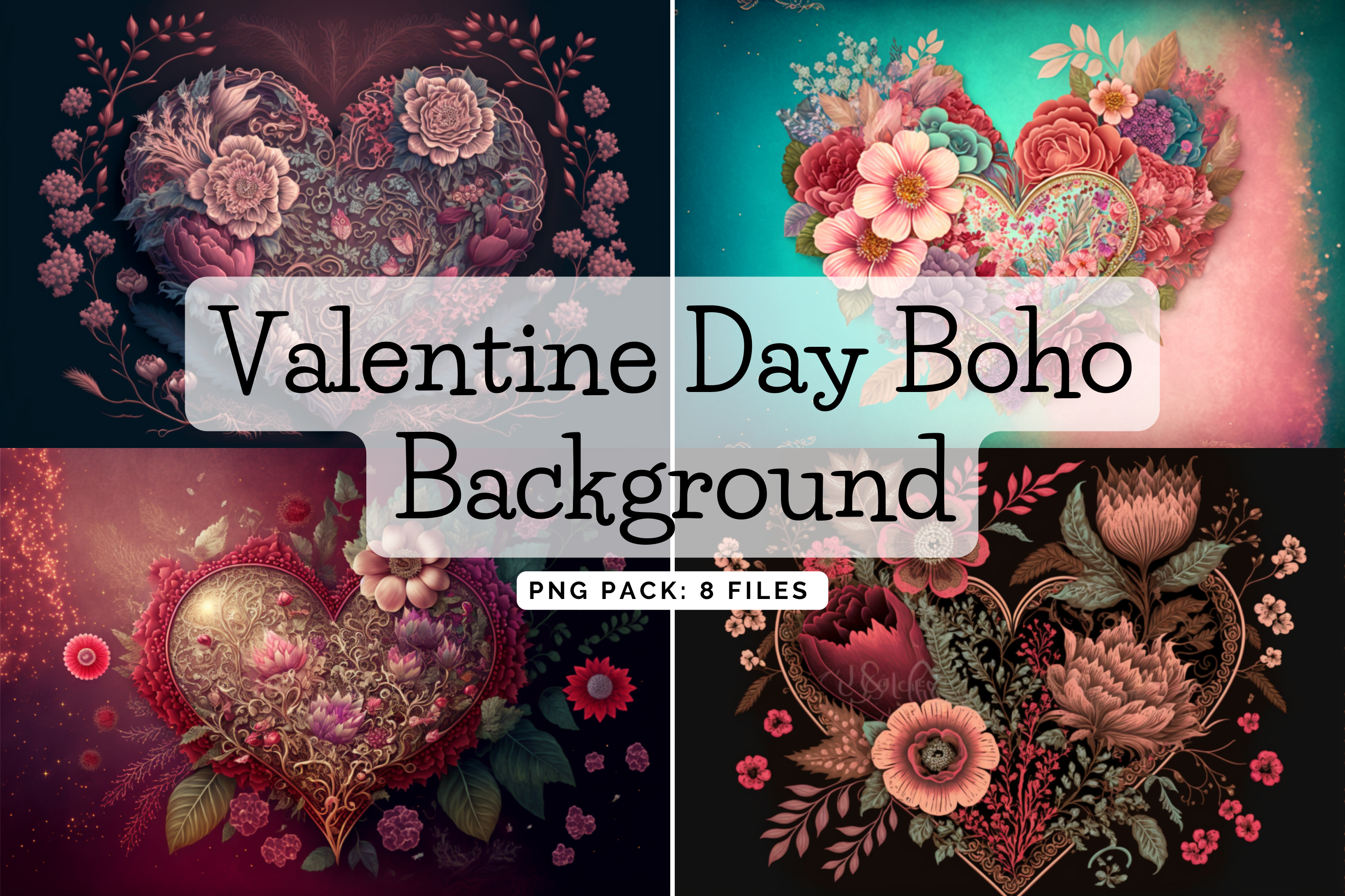 Boho Valentine's Day Digital Paper Pack Graphic by calymera · Creative ...