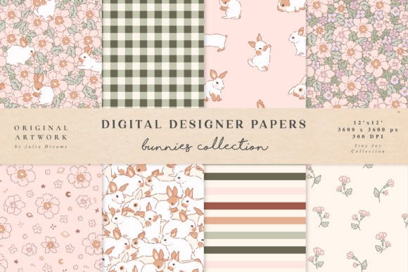 Cute Bunnies Digital Papers Easter Bunny Graphic by Julia Dreams ...