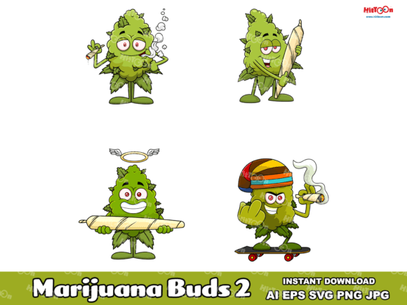 Marijuana Leaf Cartoon Characters 2 Graphic by HitToon · Creative Fabrica