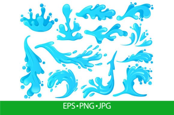 Ocean Water Waves, Blue Splash Wavy Graphic by winwin.artlab · Creative ...