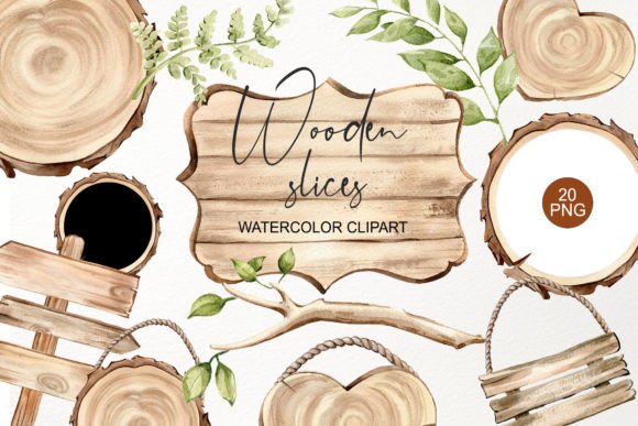 Wood Slice Sign Watercolor Clipart PNG Graphic by WatercolorGardens ...