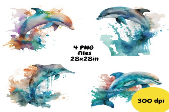 Dolphin Watercolor Illustration Set Graphic by FeeFiFo Studio ...